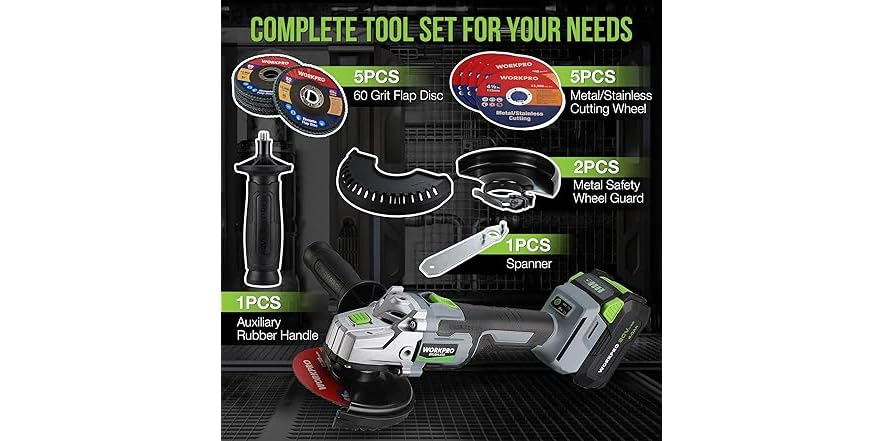 WORKPRO 20V Brushless Grinder w/4.0Ah Batt+Chger