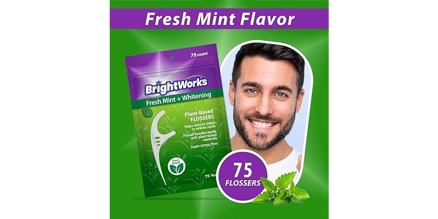 (225 Count) BrightWorks Fresh Mint + Whitening Dental Flossers