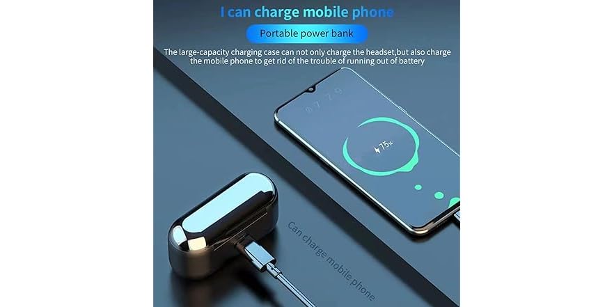 Wireless Earbuds with Large Charging Case and Phone Charging Functionality