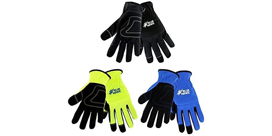 BlueHawk Polyester Leather Palm Work Gloves