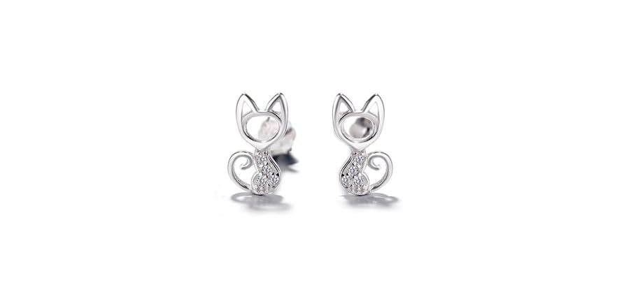 Sterling Silver Crystal Cat Studs