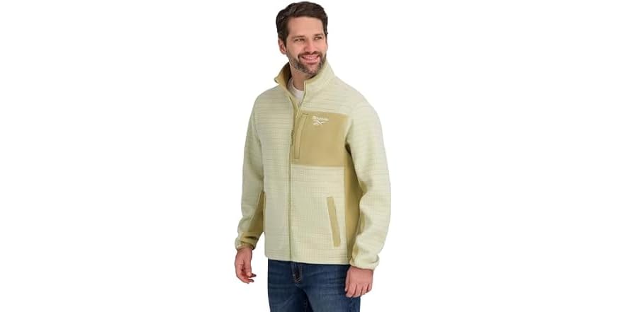 Reebok Men Mock Neck Zip-up Grid Polar Jacket