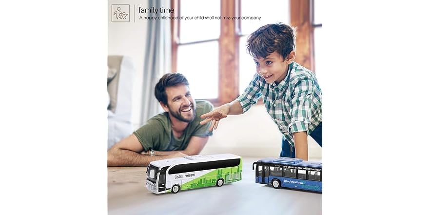 Set of 4 Kids Die-Cast Metal Toy Buses
