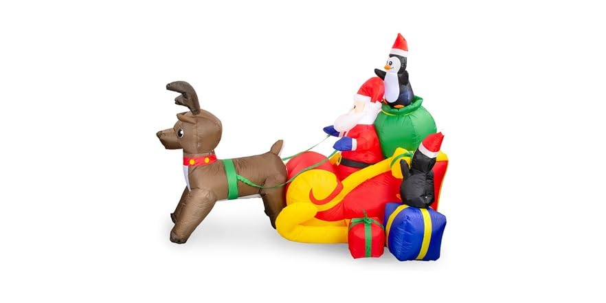 7' Santa Penguin Sleigh