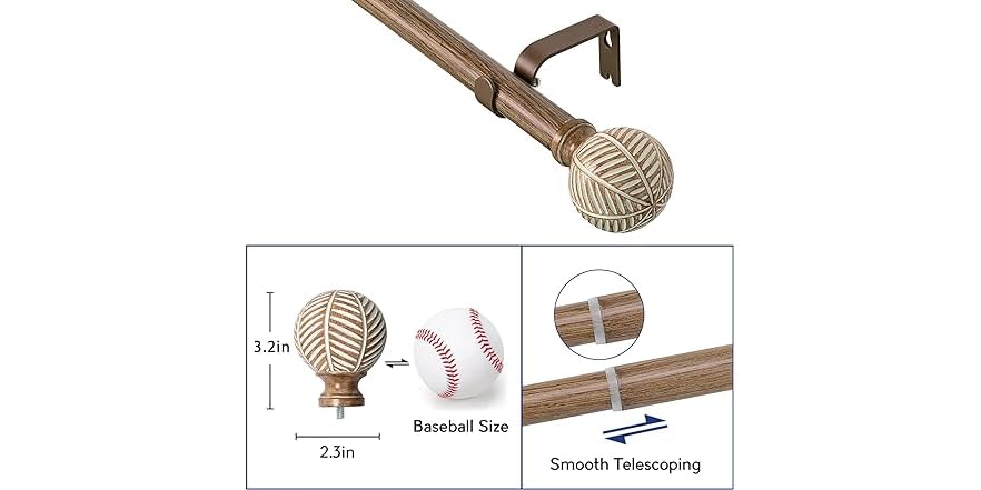 2 Pack Wooden Window Curtain Rods