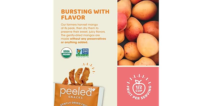 Peeled Snacks Organic Dried Fruit, Mango