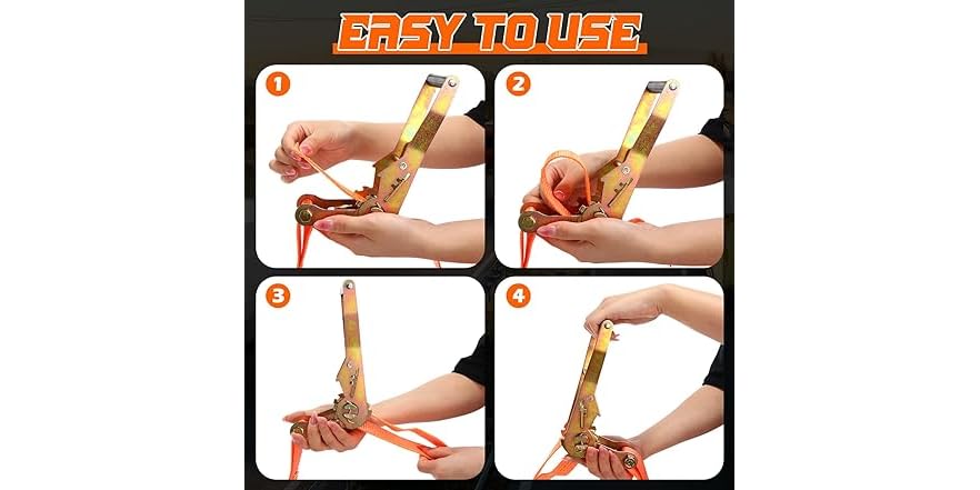 8Pc 2inch x 15ft Ratchet Tie Down Straps, Orange