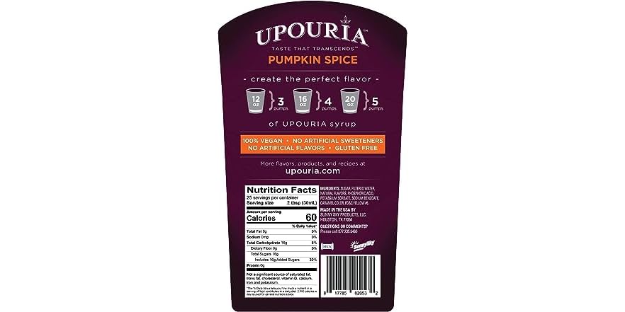 Upouria Pumpkin Spice Coffee Syrup 25.4oz