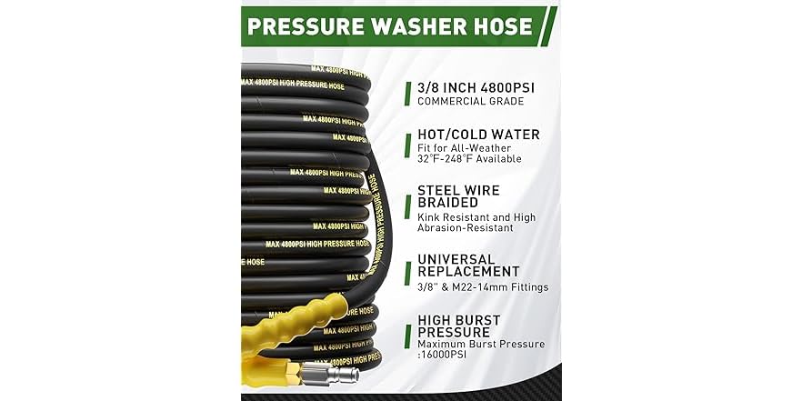 Pressure Washer Hose 4800PSI (Choose Size)