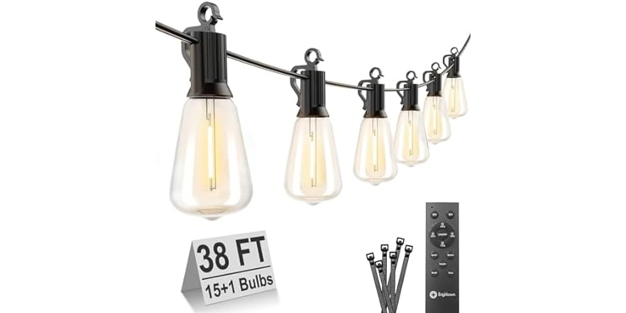 Brightown Outdoor String Lights with Remote, 38FT
