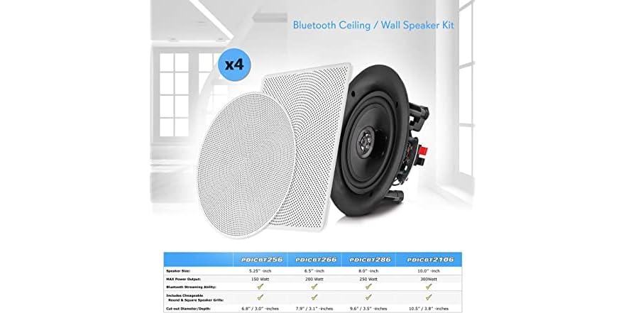 (NEW) Pyle 6.5” 4 Bluetooth Flush Mount In-wall In-ceiling 2-Way ...