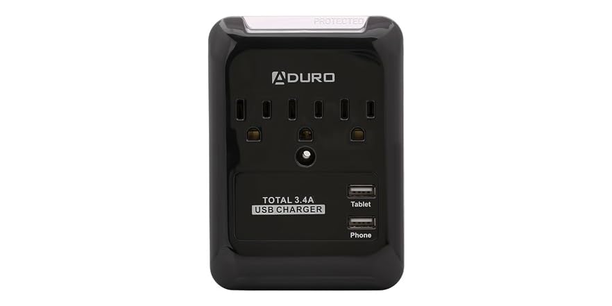Aduro Charging Station/Surge Protector w/3 outlets, 2 USB