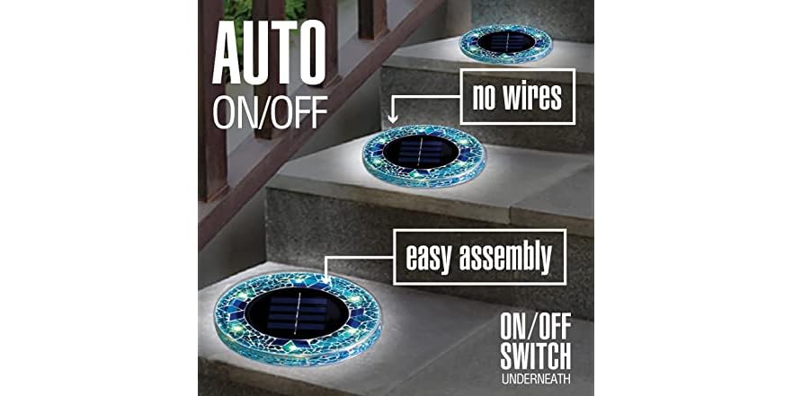 Solar Outdoor Mosaic Disk Lights, 4 Pack