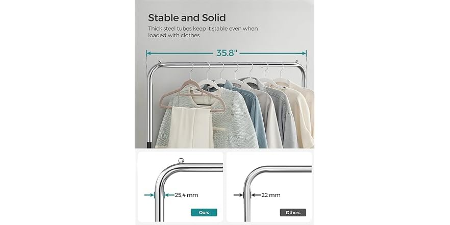 SONGMICS Clothes Rack with Wheels, Black + Chrome