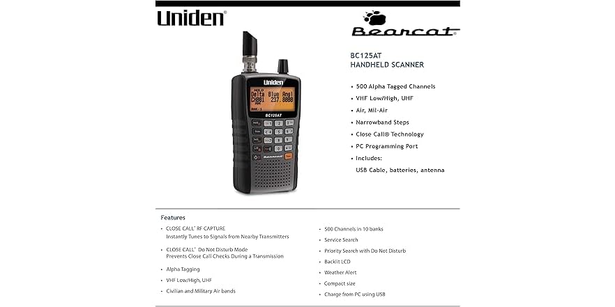 (NEW) Uniden Bearcat BC125AT Handheld Scanner (Open Box)