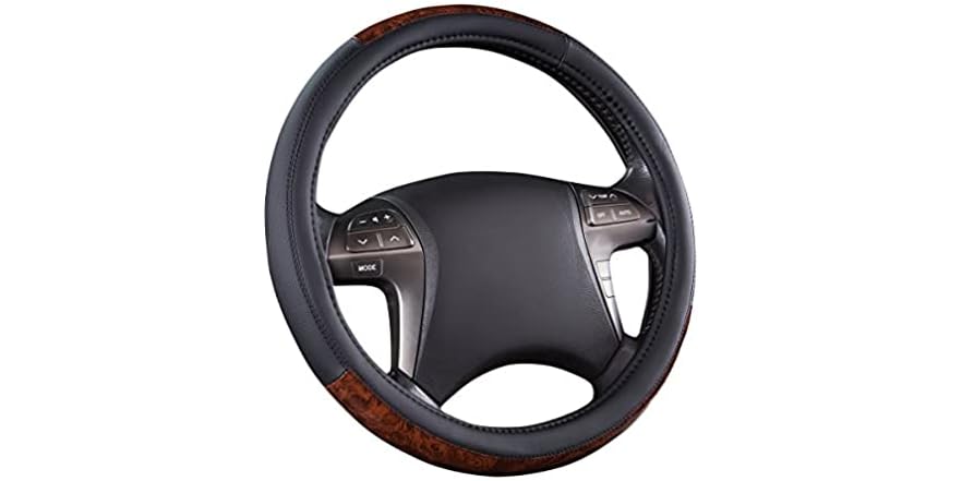 Wood Grain Leather Steering Wheel Cover