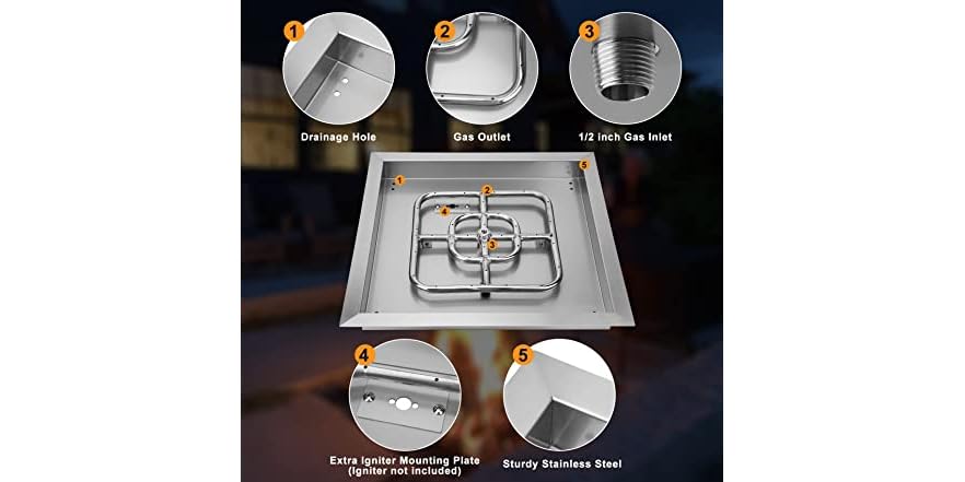 Onlyfire Square Drop-in Fire Pit Burner