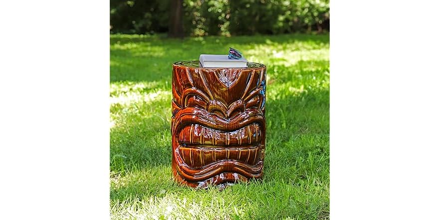 Sunnydaze Tropical Tiki Head Ceramic Garden Side Table