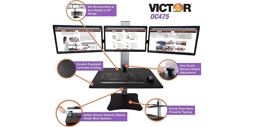 Victor Triple Monitor Standing Desk Convert