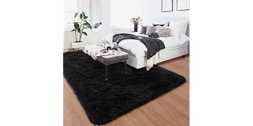 RUGTUDER Black Fluffy Rug