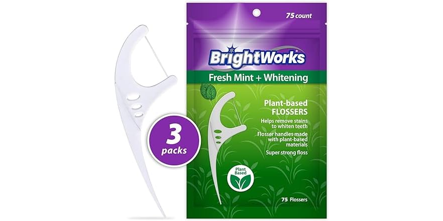 (225 Count) BrightWorks Fresh Mint + Whitening Dental Flossers