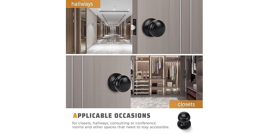 5 Pack Matte Black Passage Door Knobs