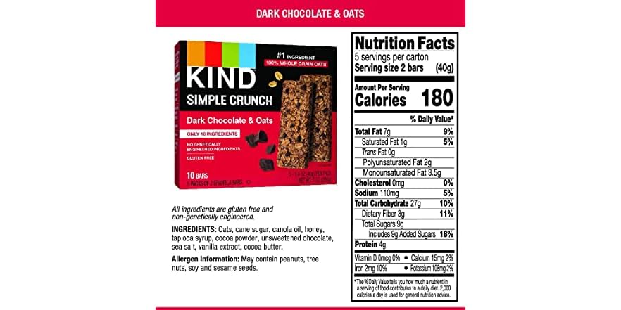 (8-Pk) KIND Crunch Bars Dk Chocolate & Oats 10-Ct