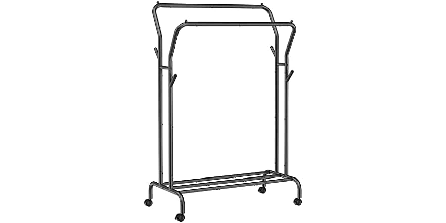 SONGMICS Double-Rod Rack w/Wheels, 40.7"W