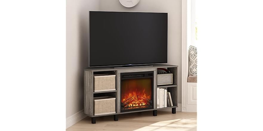 Furinno Jensen Corner Fireplace TV Stand