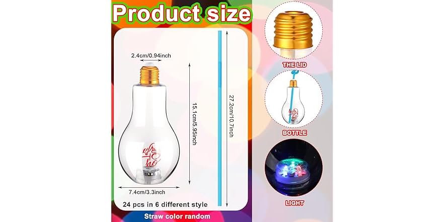 24 Pcs Light Bulb Shaped Cups And Straw