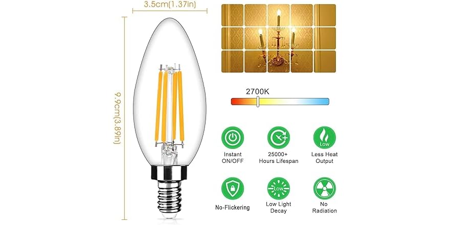24-Pack Dimmable E12 LED Candelabra Bulbs 40W