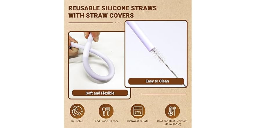 Reusable Silicone Straw with Straw Cover
