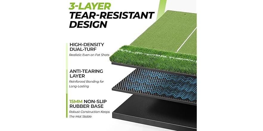 Golfguru 5x4ft Golf Mat with 26mm Dual Turf