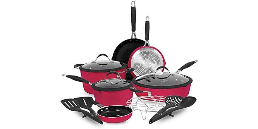 Paula Deen DFCW12RR 14 Piece Cookware Set Ruby Red