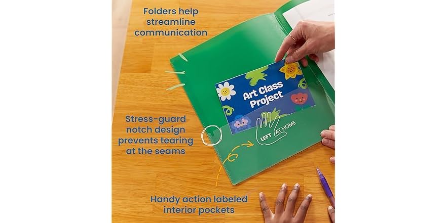 ECR4Kids 2-Pocket Parent-Teacher Classroom Communication Folder Green