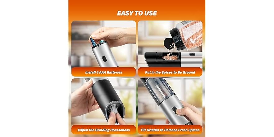 Simple Deluxe Upgraded Gravity Electric Salt and Pepper Grinder Set