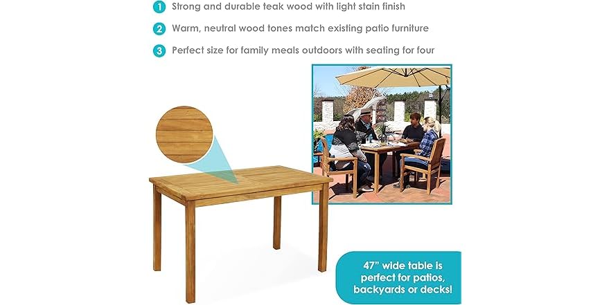 Sunnydaze Solid Teak Outdoor Dining Table
