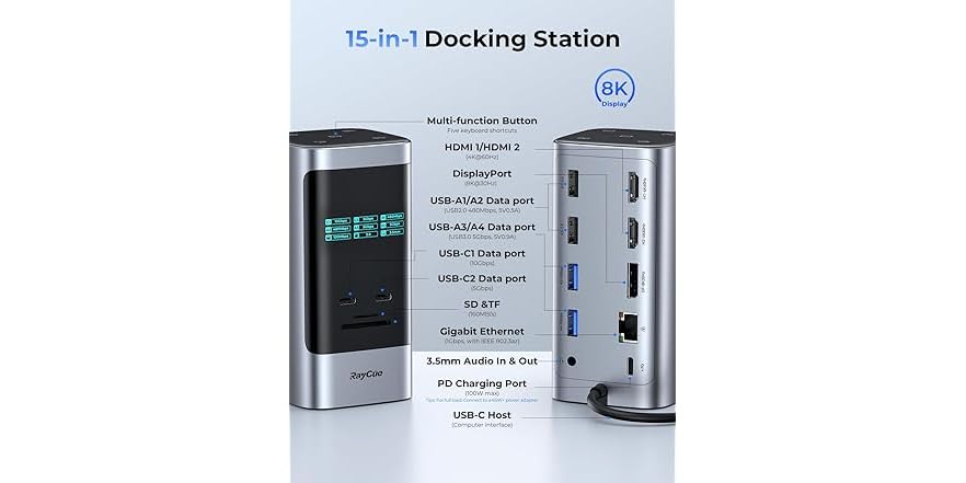 RayCue 15in1 Docking Station | Triple Monitor