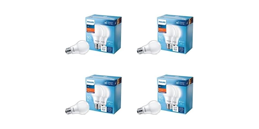 Philips LED Frosted Non-Dimmable A19 Light Bulb 8Pk