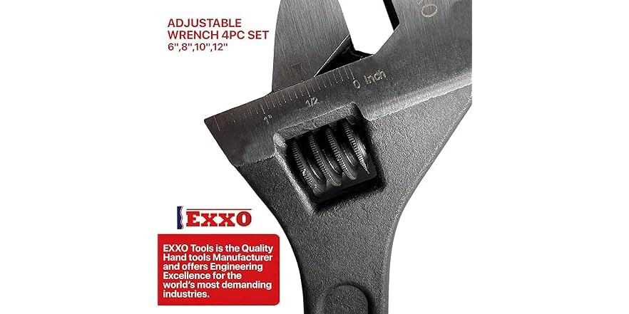 EXXO 2012 Adjustable Crescent Wrench Set - 4pc Set