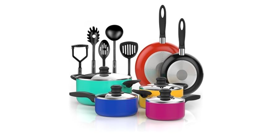 Vremi 15 Piece Nonstick Cookware Set, Multicolor