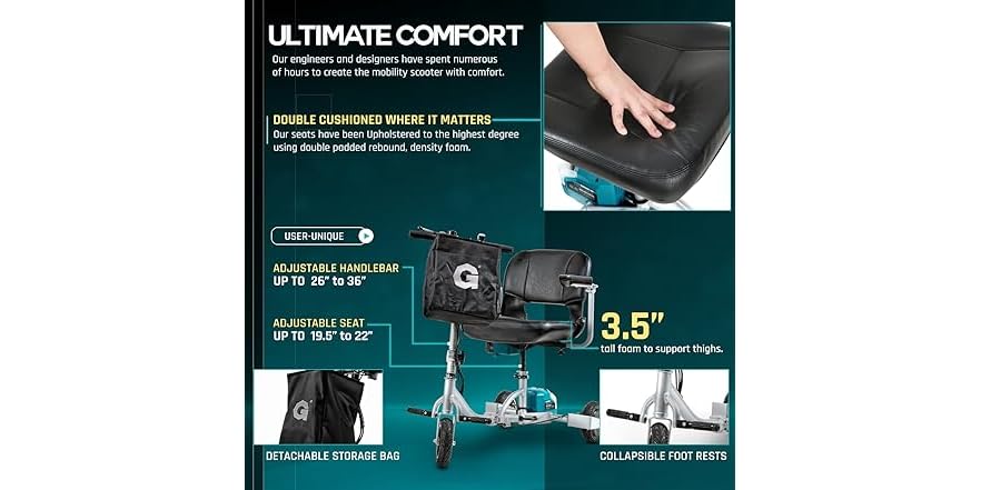 G 3 Wheel Folding Mobility Scooter Plus - Electric Powered, Airline ...