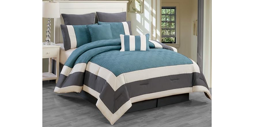 Spain Hotel 8pc Quilted Oversized Comforter Set– Slate Blue