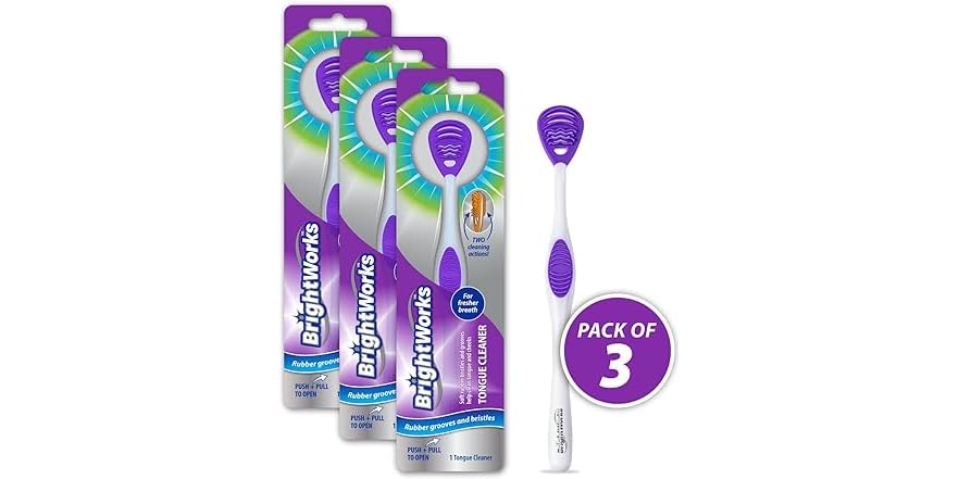 (3 Pack) Tongue Cleaner with Gentle Cheek Scraper.