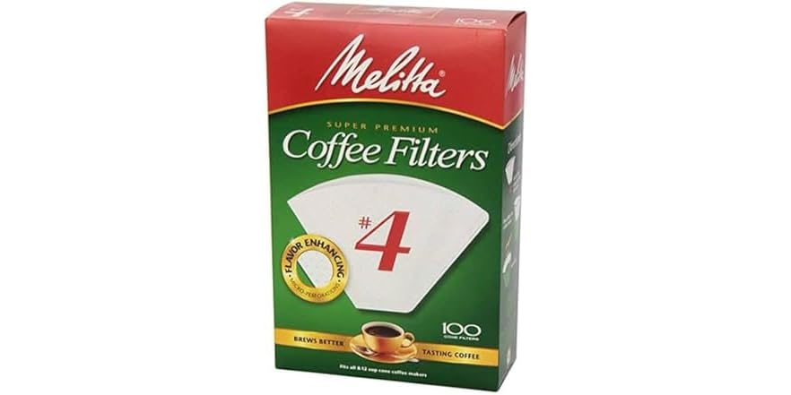 Melitta #4 Cone Coffee Filters, White, 100count
