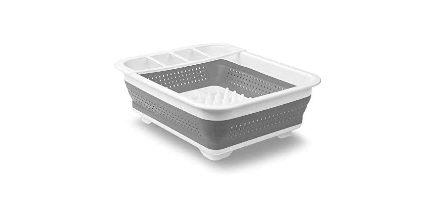 madesmart Collapsible Dish Rack, Grey/White