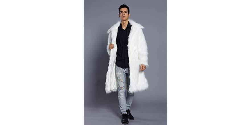 Men's Faux Fur Coat Long Furry Jacket