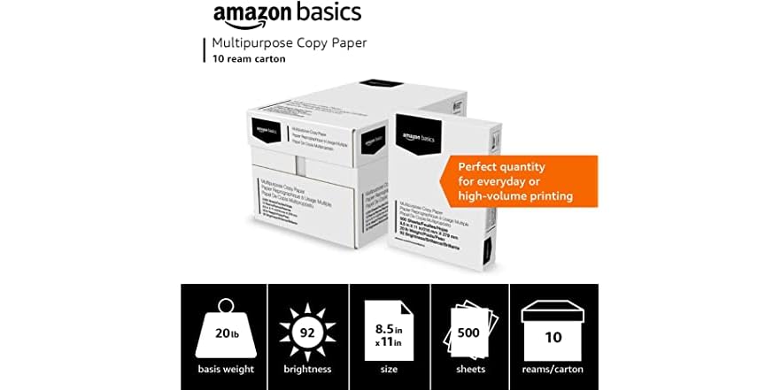 Amazon Basics Copy Printer Paper, 5,000 Sheets