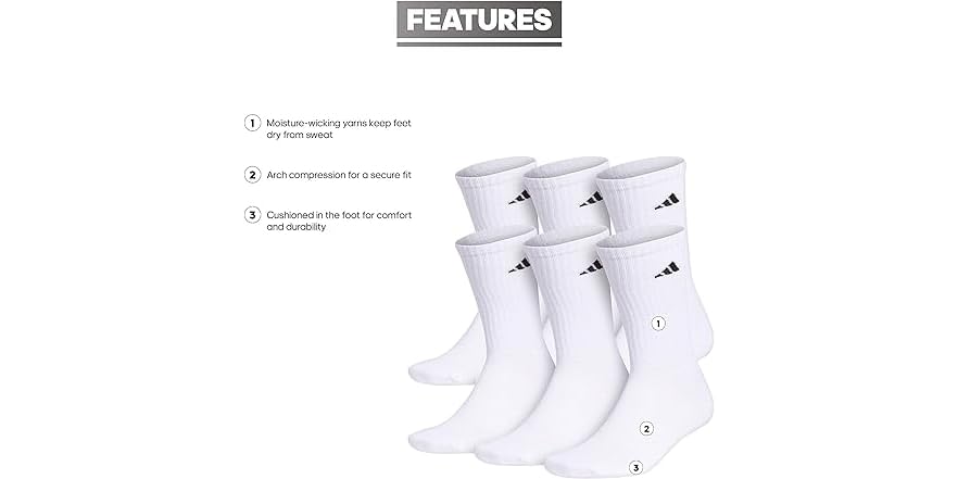 Adidas 6 Pair Athletic Crew Socks