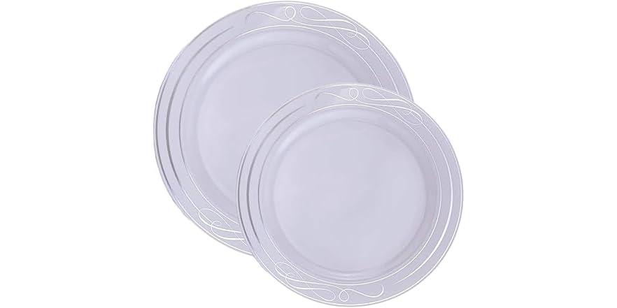 Bella Collection White with Silver Rim Plates Combo Set (Pack of 40)